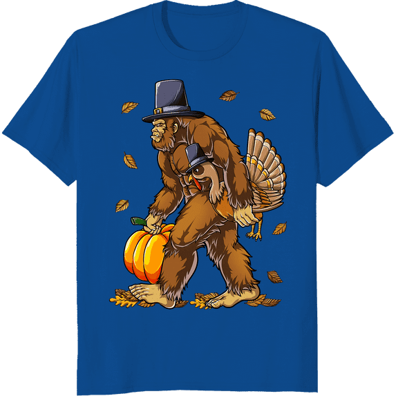 Bigfoot Pilgrim Turkey Pumpkin Funny Thanksgiving Day T-Shirt ,Full ...