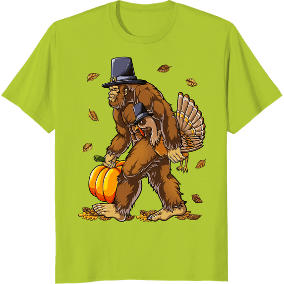 Bigfoot Pilgrim Turkey Pumpkin Funny Thanksgiving Day T-Shirt ,Full ...