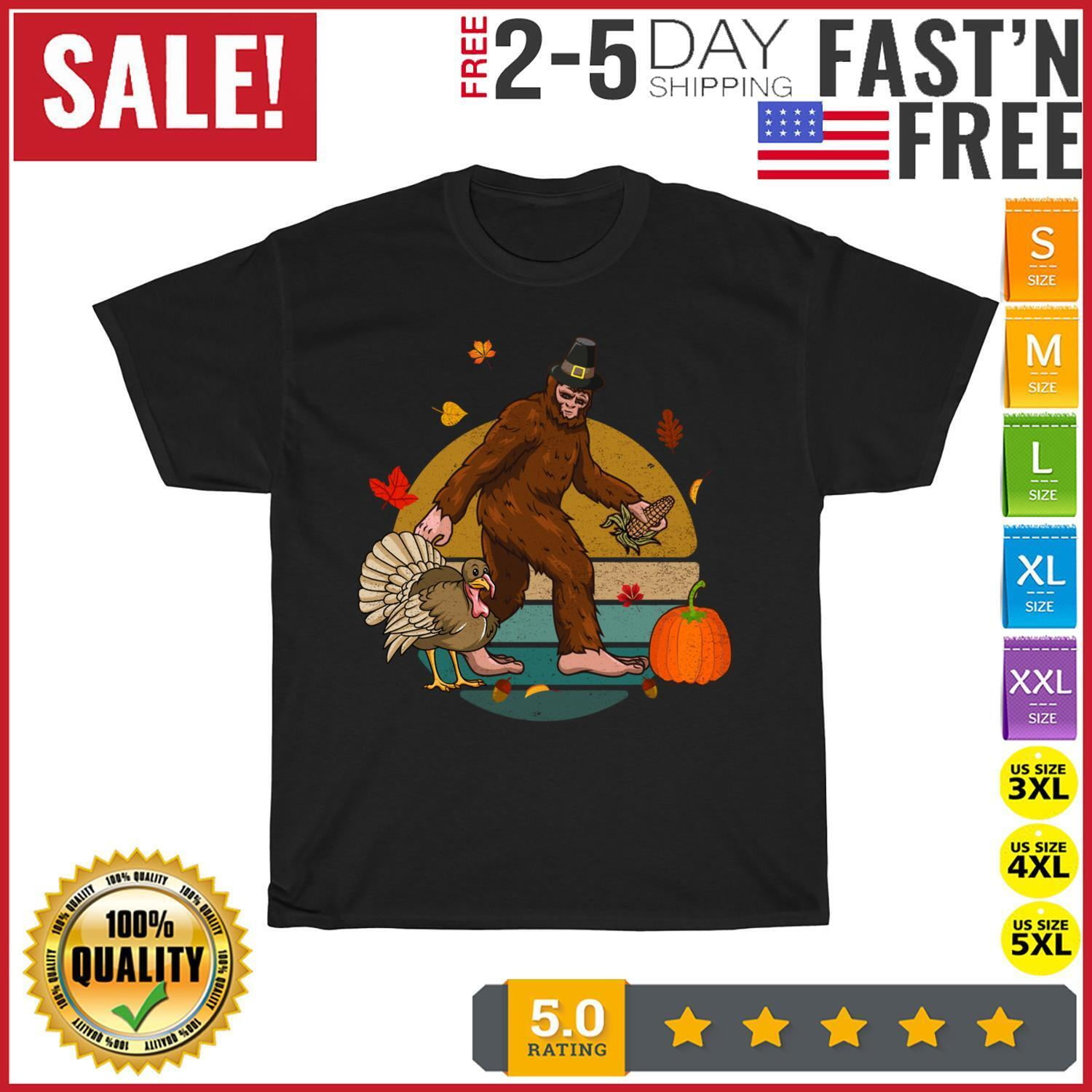 Bigfoot Pilgrim Turkey Pumpkin Thanksgiving Day Cryptid T Shirt Men ...