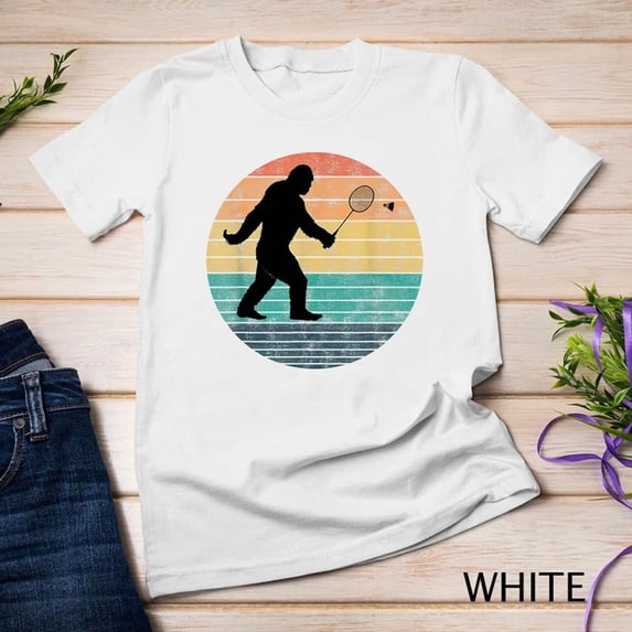 Bigfoot Playing Badminton Shuttlecock Funny Badminton Player Unisex T ...