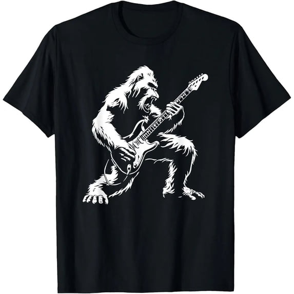 Bigfoot Playing Guitar Rock Music Band Sasquatch Cryptid Rocker Unisex ...