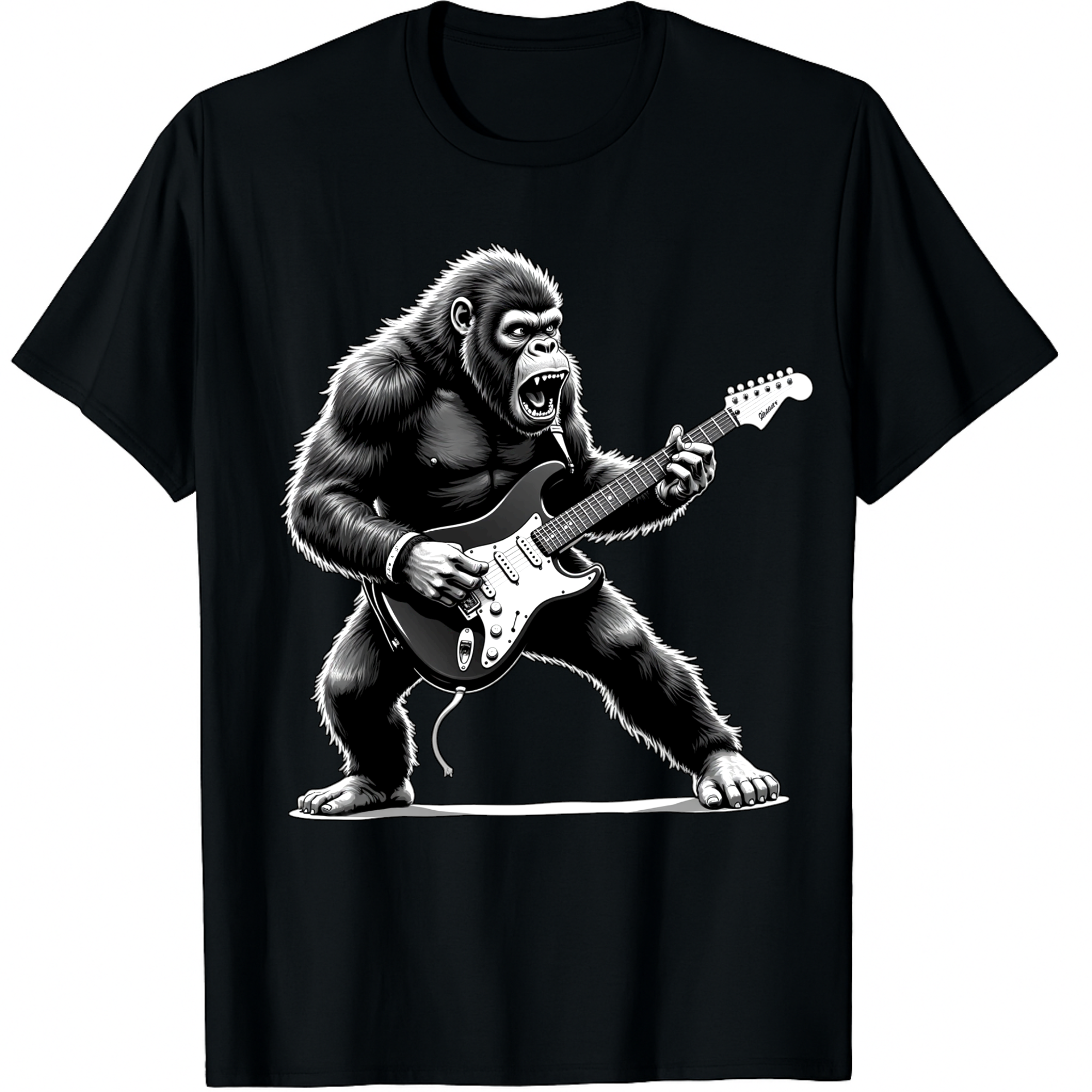 Bigfoot Playing Guitar Rock Music Band Sasquatch Graphic Black T-Shirt ...