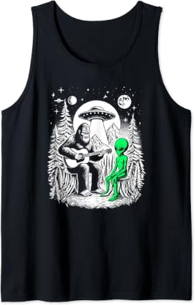 Bigfoot Playing Guitar Sasquatch Camping Big Foot Ufo Alien Tank Top ...