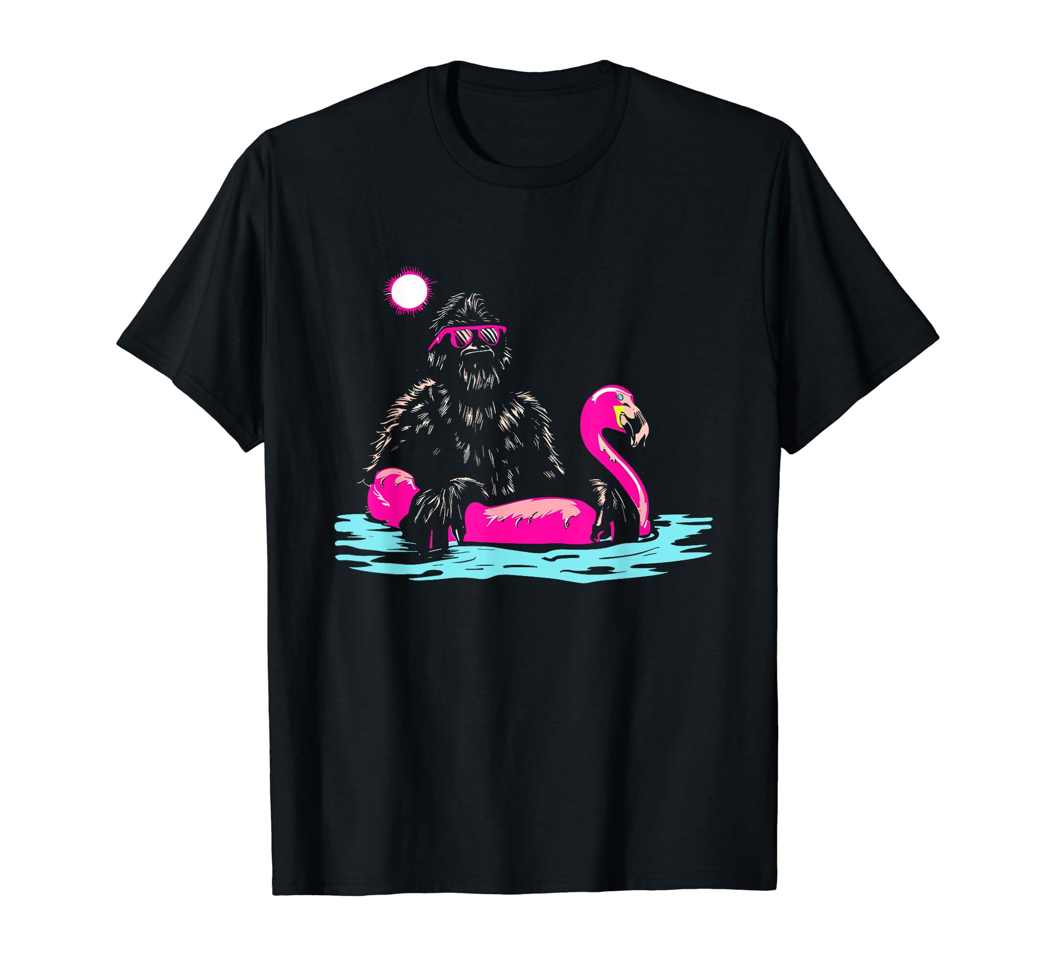 Bigfoot Pool Party Flamingo - Funny Sasquatch Pink Float T-Shirt ...