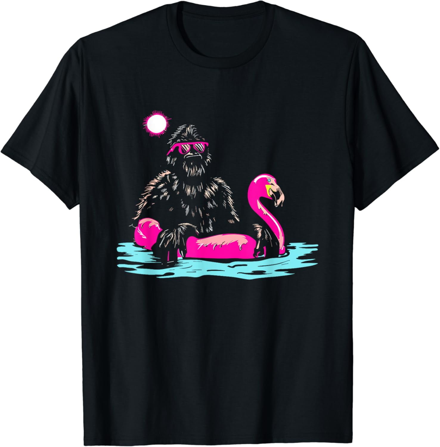 Bigfoot Pool Party Flamingo - Funny Sasquatch Pink Float T-Shirt ...