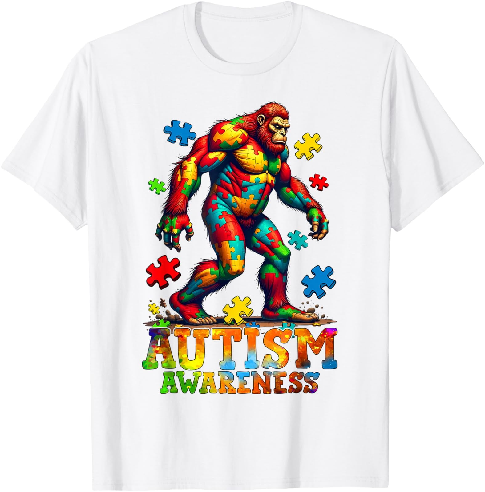 Bigfoot & Puzzle Pieces Autism Awareness Day Autistic Boys T-Shirt ...