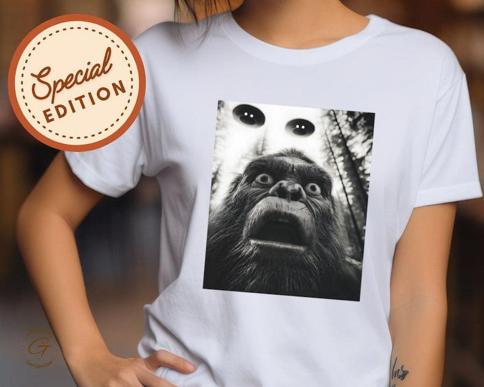 Bigfoot Reflection UFO Encounter T-Shirt, Funny Cryptid Tee, Bigfoot ...