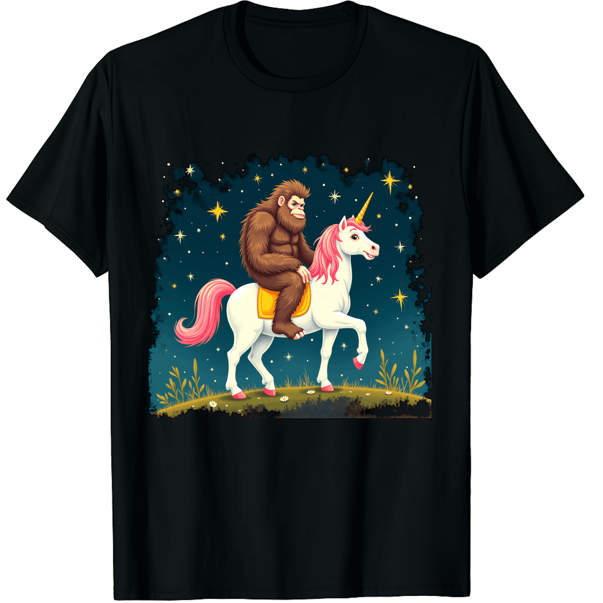 Bigfoot Riding A Unicorn - Funny Graphic Sasquatch Lover Graphic Black ...