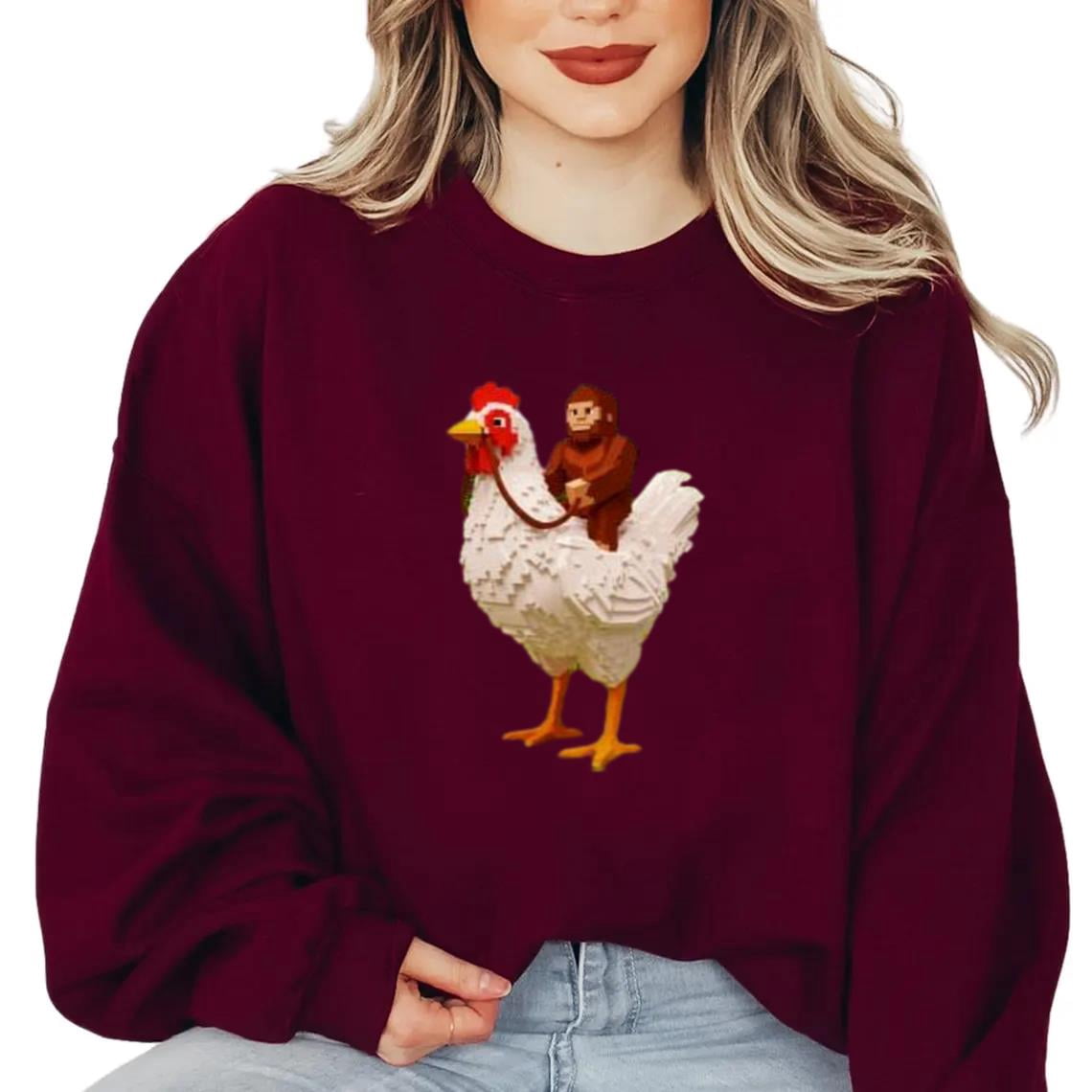 Bigfoot Riding Chicken Comedic Style Funny Mythical Creature Farm Ride ...