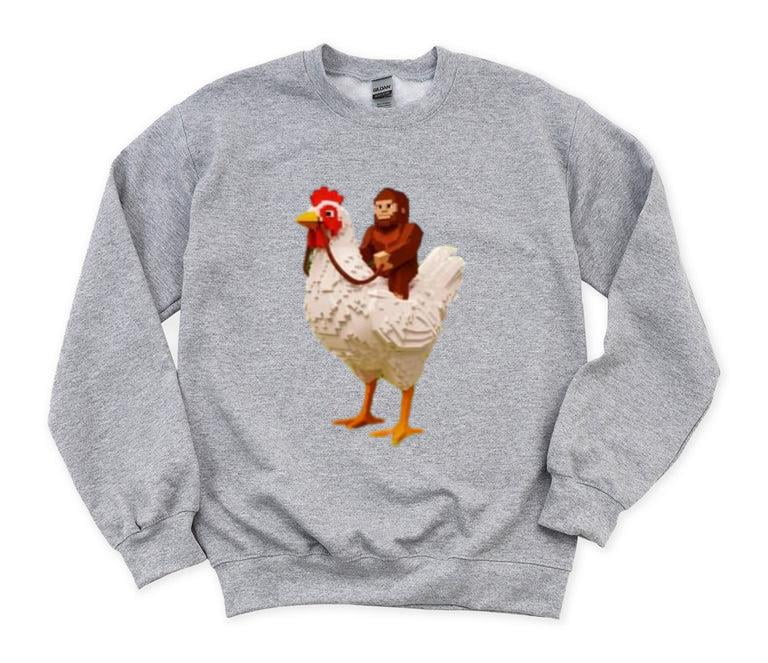 Bigfoot Riding Chicken Comedic Style Funny Mythical Creature Farm Ride ...