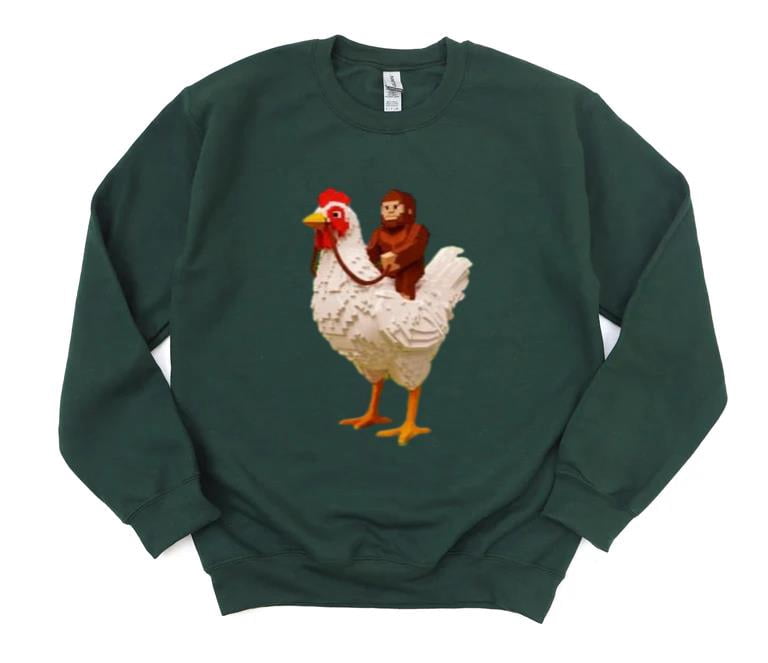 Bigfoot Riding Chicken Comedic Style Funny Mythical Creature Farm Ride ...