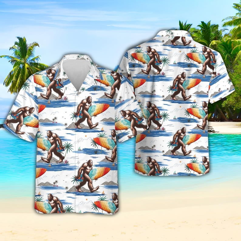 Bigfoot Riding Dinosaur Hawaiian Shirt Men Women, Rainbow Bigfoot ...