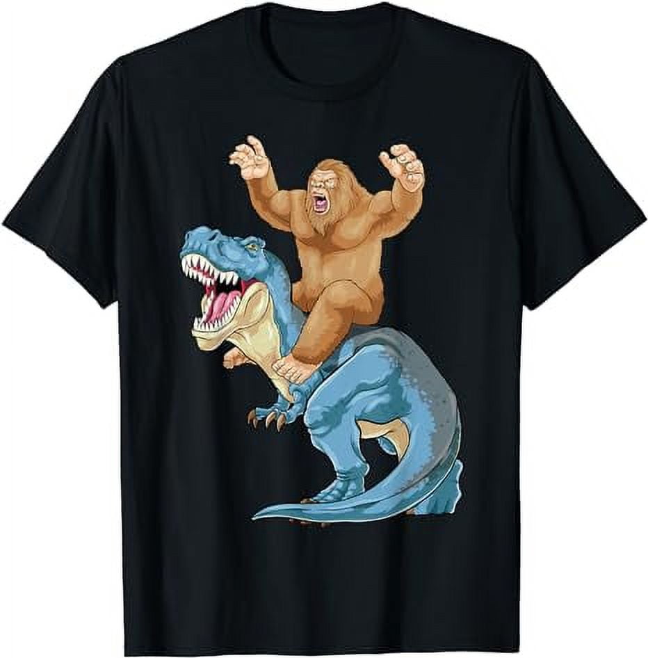 Bigfoot Riding Dinosaur T Rex Cute Sasquatch Dino Boys Kids T-Shirt ...