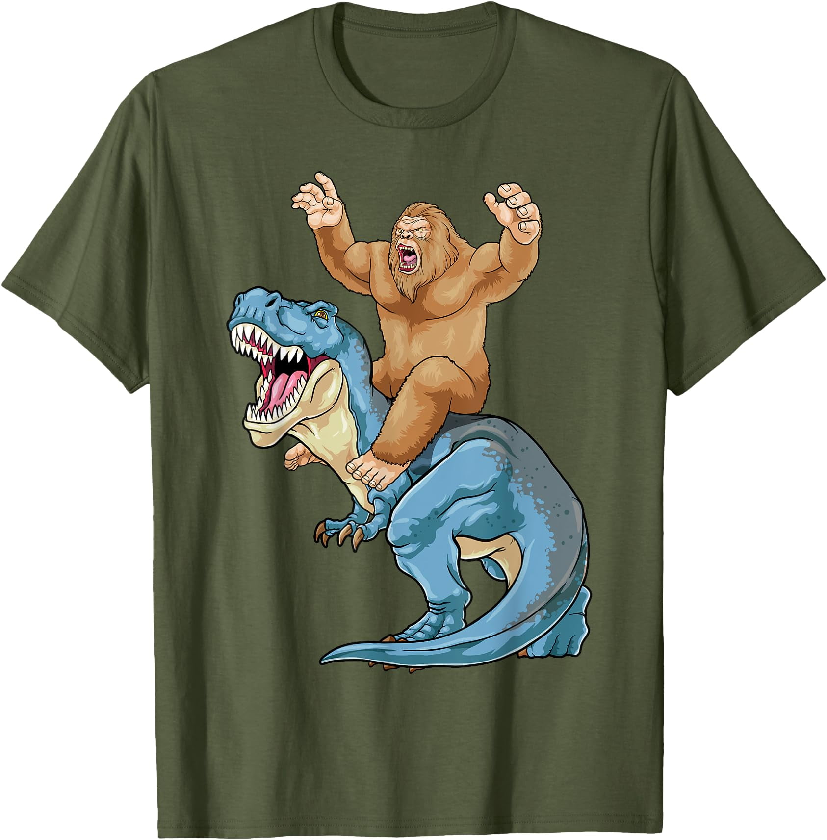 Bigfoot Riding Dinosaur T Rex Cute Sasquatch Dino Unisex T-Shirt for ...