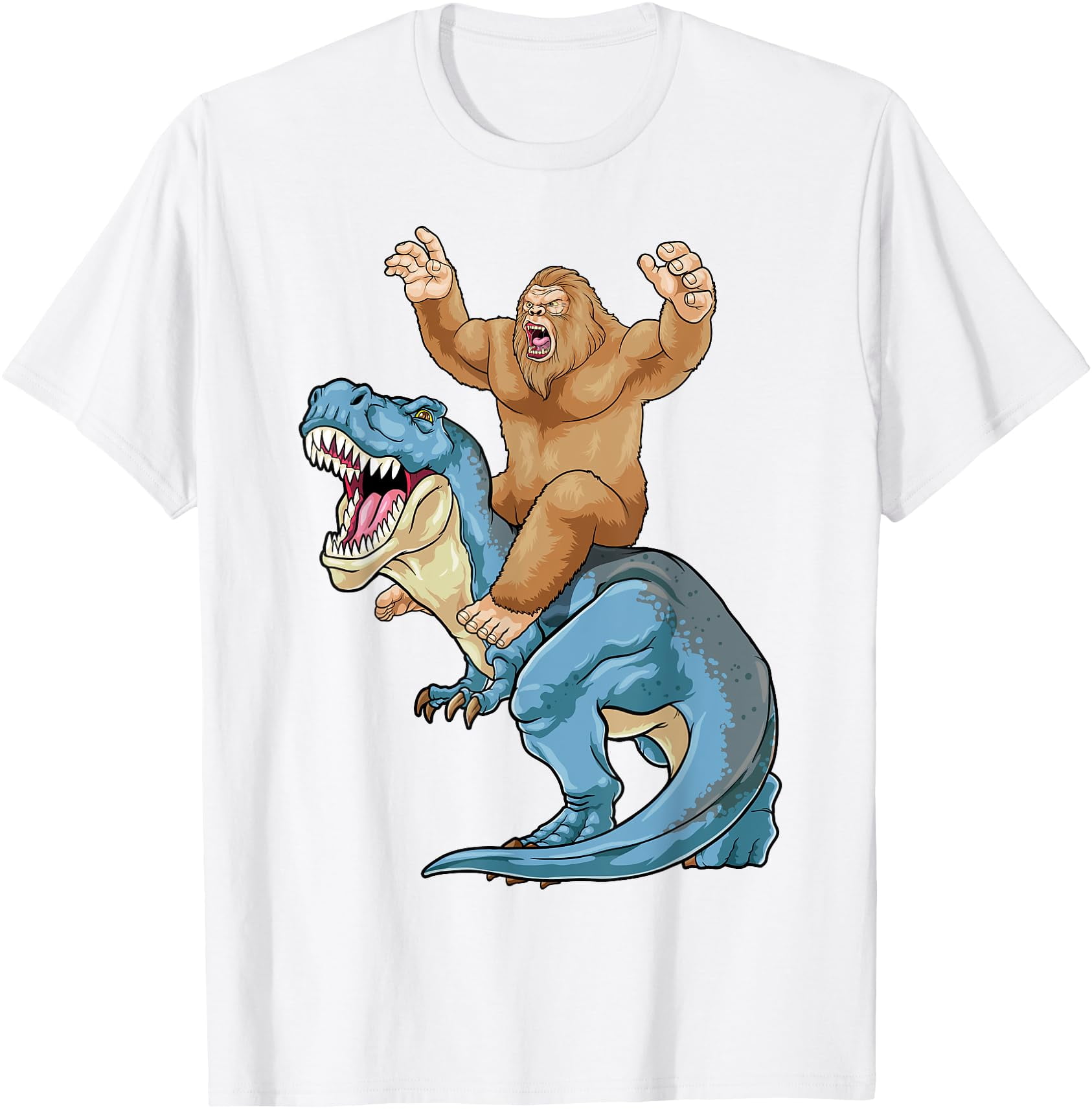 Bigfoot Riding Dinosaur T Rex Cute Sasquatch Dino Unisex T-Shirt for ...