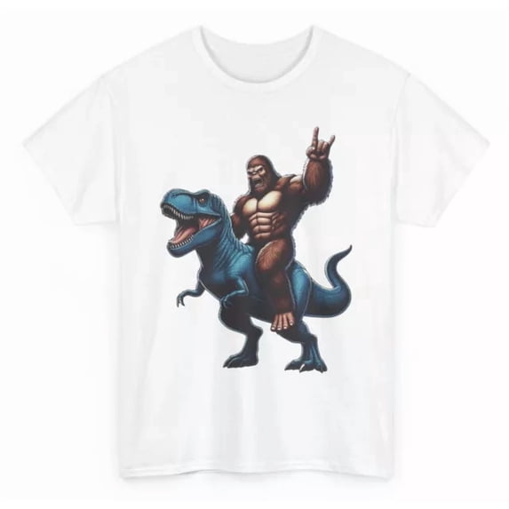 Bigfoot Riding T Rex Funny T-Shirt - Sasquatch Graphic Tee - Walmart.com