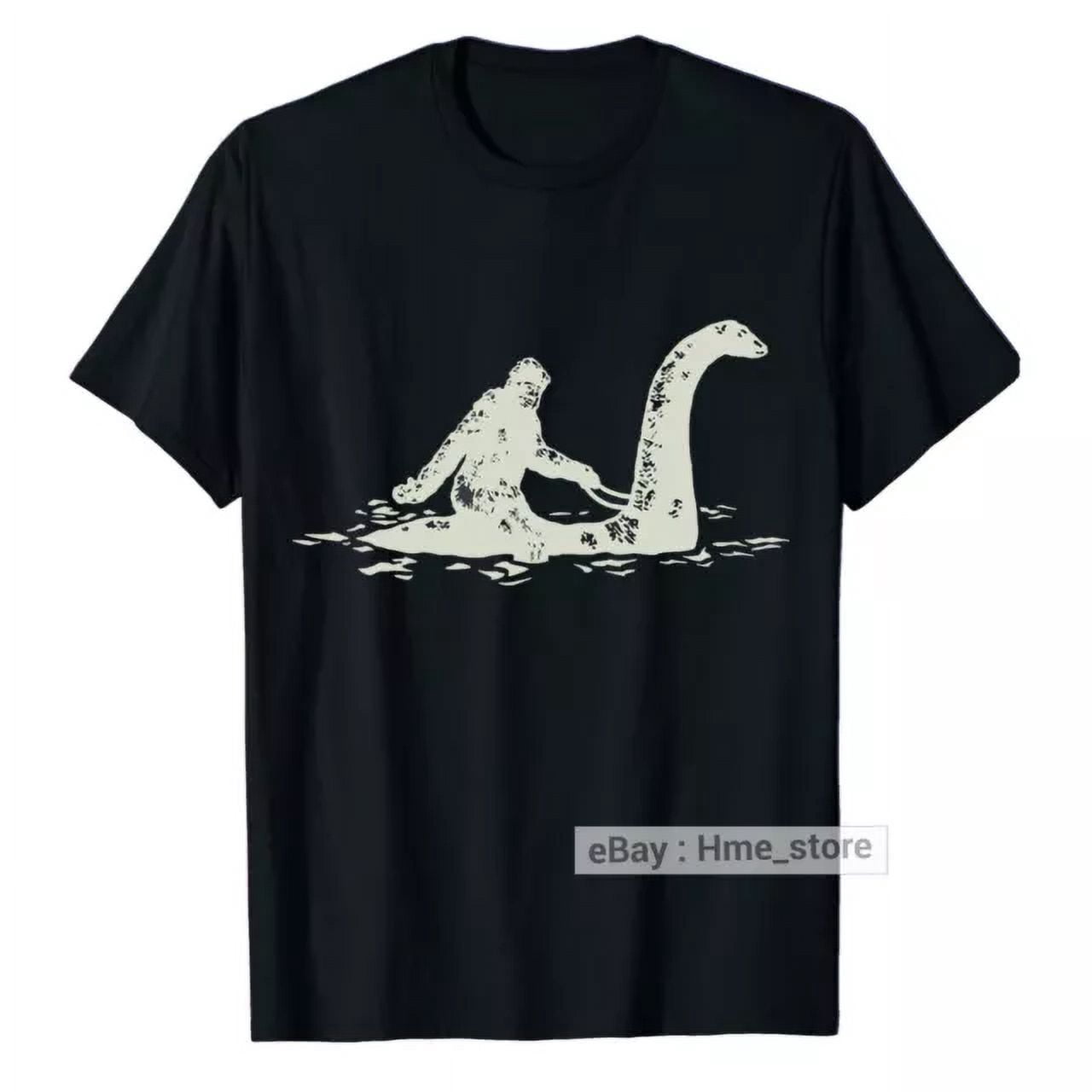 Bigfoot Riding The Loch Ness Monster T-Shirt Funny Sasquatch Nessie Tee ...