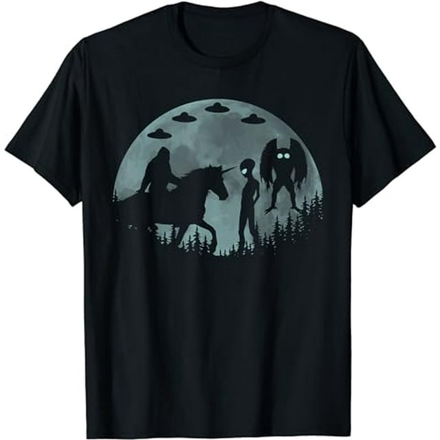 Bigfoot Riding Unicorn Funny Sasquatch Ufo Mothman And Alien T-Shirt ...