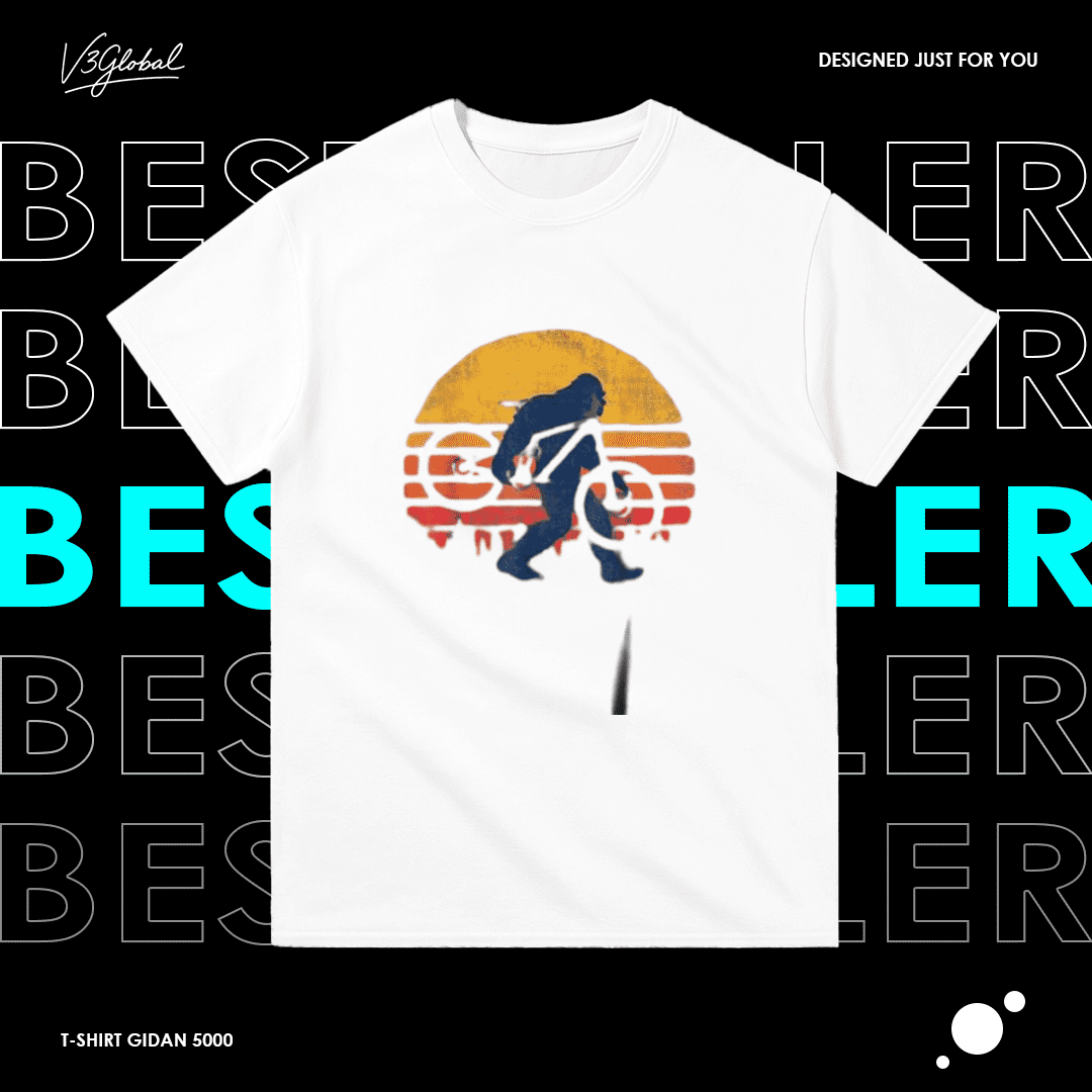 Bigfoot Riding a Bike, A Funny MTB Graphic for Cycling Fanatics Unisex T-Shirt, for men & women ...