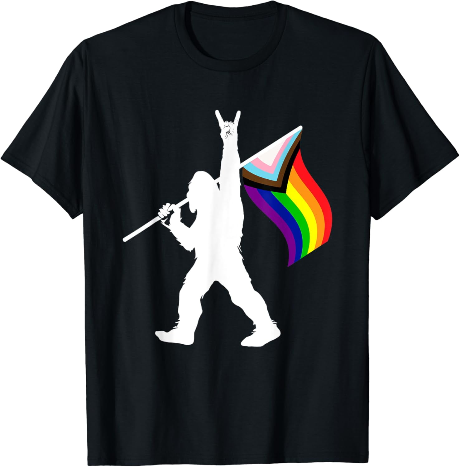 Bigfoot Rock On LGBTQ Progressive New Pride Flag T-Shirt - Walmart.com