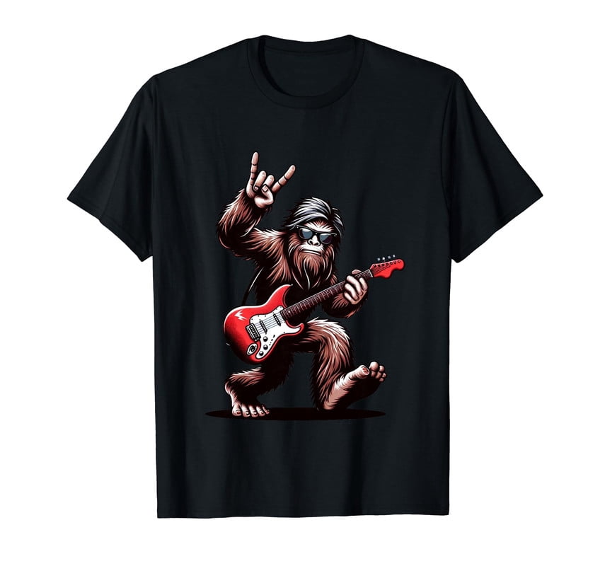 Bigfoot Rock On Sasquatch Rock And Roll Playing Guitar Music T-Shirt ...