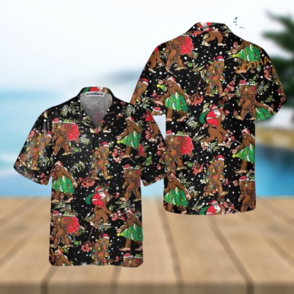 Bigfoot Santa Christmas Pattern Hawaiian Shirt, Funny Xmas Gifts ...