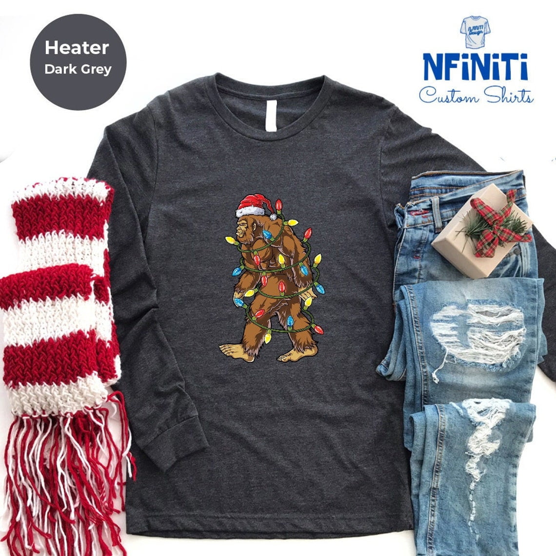 Bigfoot Santa Winter Holiday Shirt, Sasquatch Xmas Party All Size S-5Xl ...