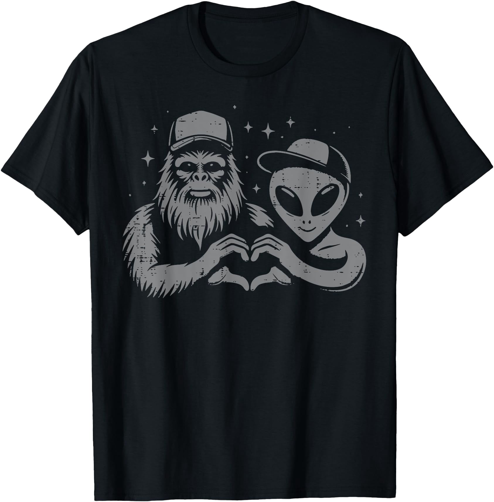 Bigfoot Sasquatch Alien Heart Selfie Funny Men Women Kids T-Shirt ...