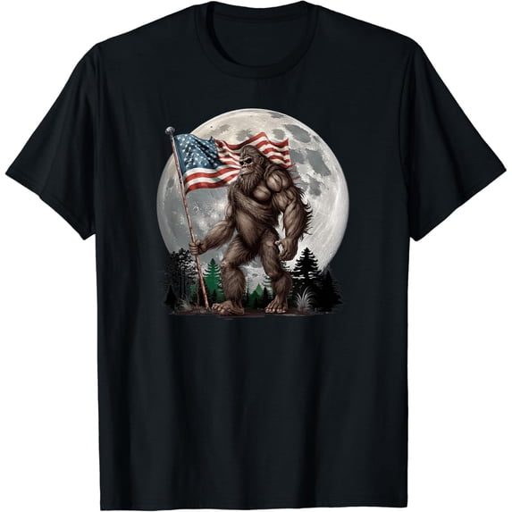 Bigfoot Sasquatch American Flag Full Moon T Shirt - Walmart.com