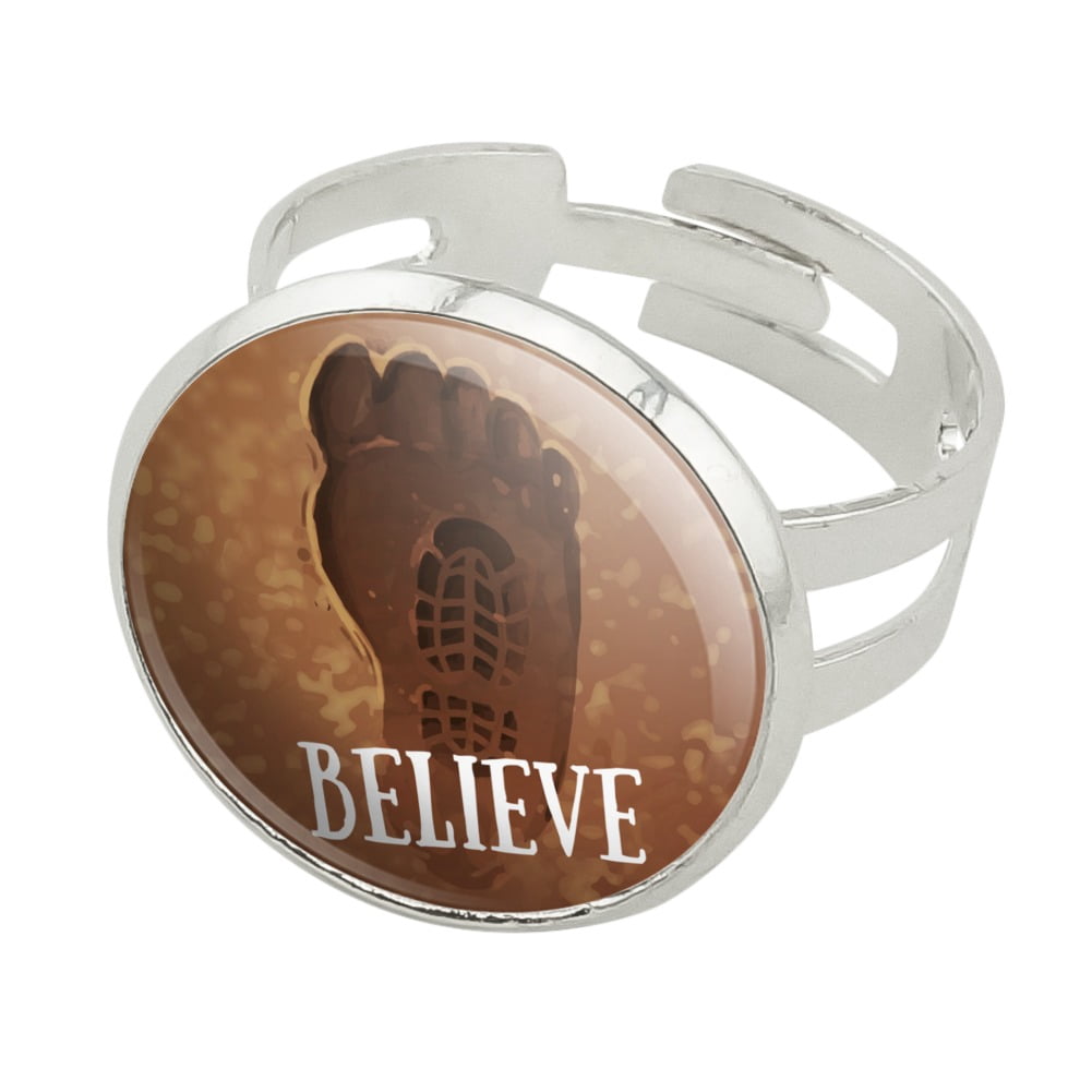 Bigfoot Sasquatch Believe Foot Print Silver Plated Adjustable Novelty ...