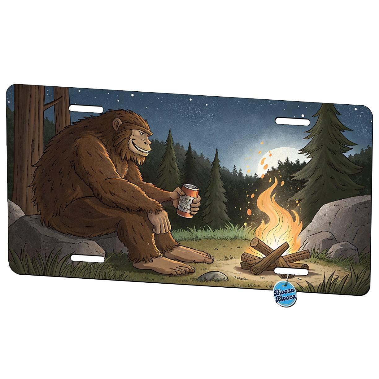 Bigfoot Sasquatch Drinking Beer Campfire Metal Novelty License Plate ...