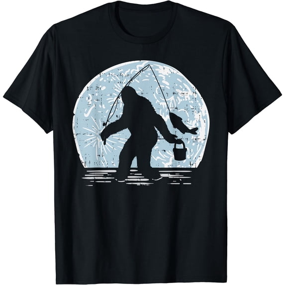 Bigfoot Sasquatch Fishing Moon Funny Fisherman Angler Gift T-Shirt ...