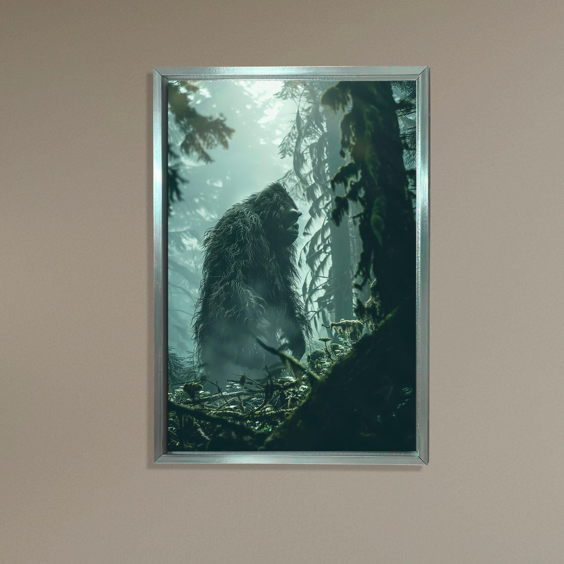 Bigfoot Sasquatch Forest Wall Art, Cryptid Mythical Creature Poster ...