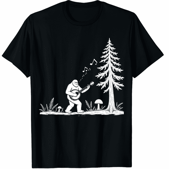 Bigfoot Sasquatch Guitar Campfire Camping Graphic Black T-Shirt for Men ...