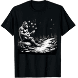 Bigfoot Sasquatch Guitar Campfire Camping Graphic Black T-Shirt for Men ...