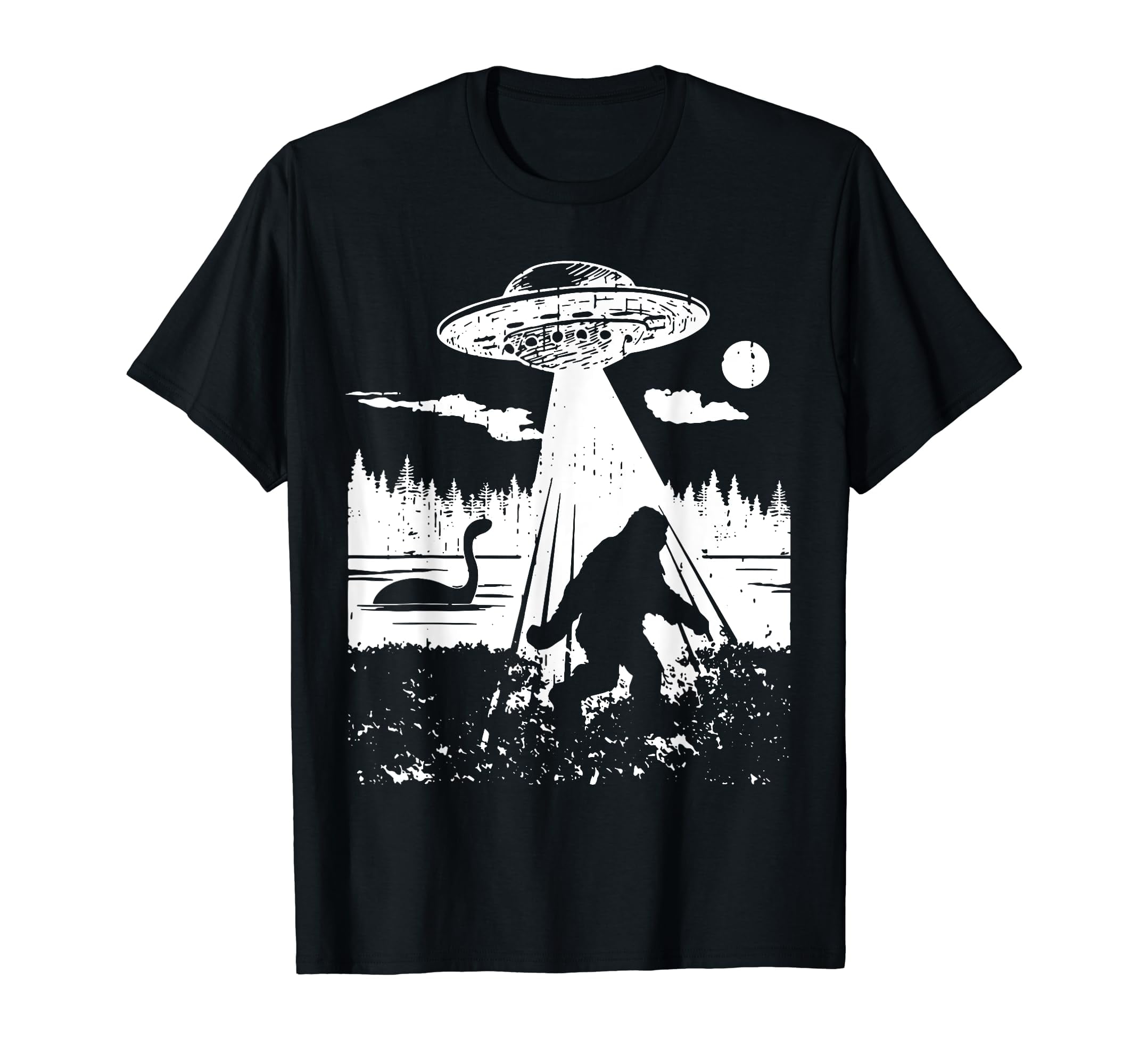 Bigfoot Sasquatch Loch Ness Monster Alien Ufo Abduction Black T-Shirt ...