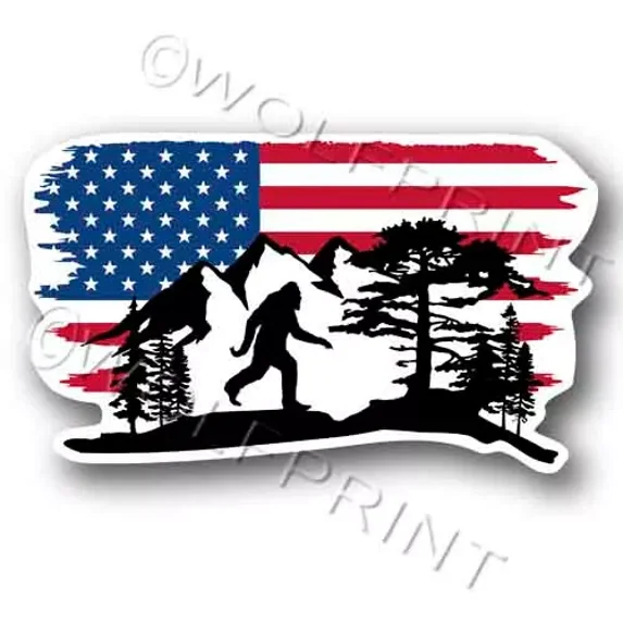 Bigfoot Sasquatch Mountain Flag Sticker Phone Decal Water Bottle ...