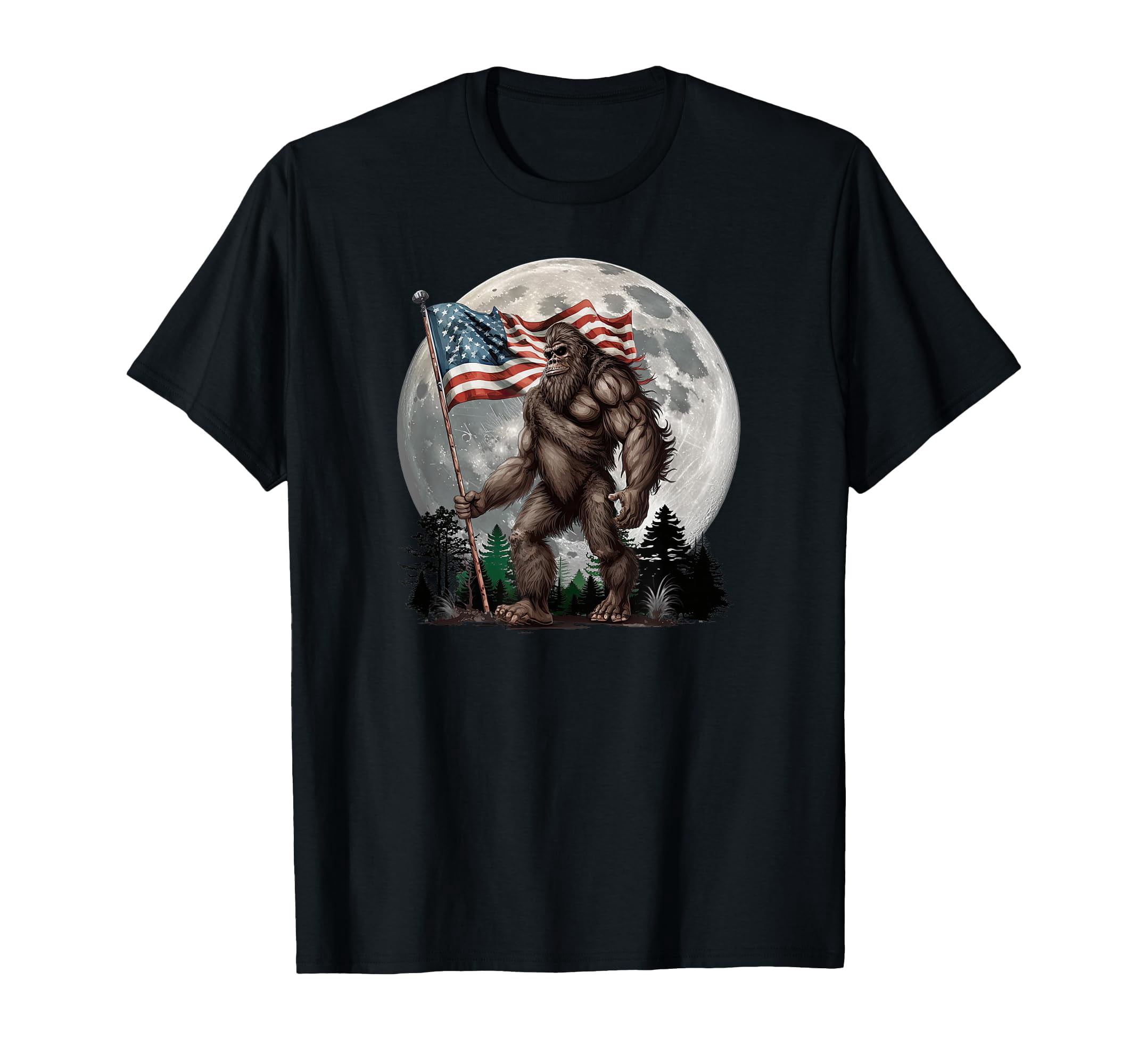 Bigfoot Sasquatch Patriotic Flag - American Flag with Full Moon Design ...