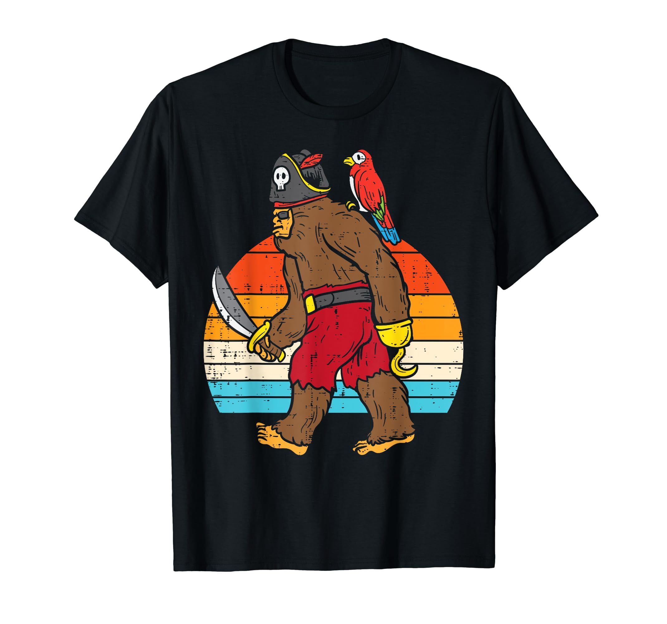 Bigfoot Sasquatch Pirate Parrot Retro Halloween Men Boys T-Shirt ...