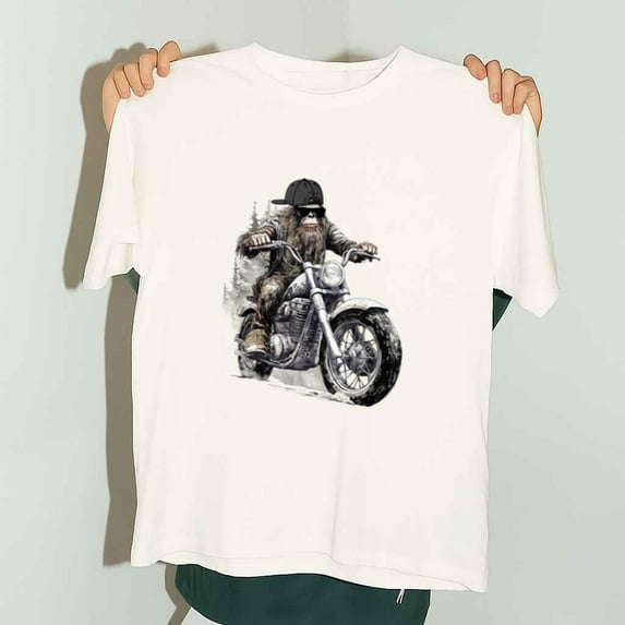 Bigfoot Sasquatch Riding A Motorcycle Funny Biker Unisex T-Shirt up to ...