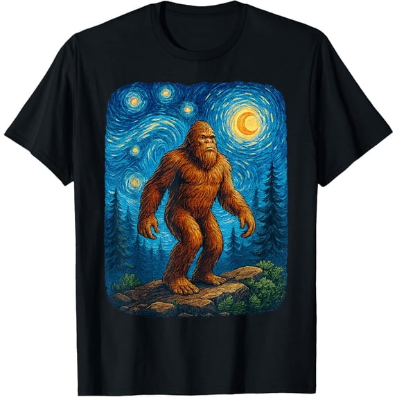 Bigfoot Sasquatch Starry Night Van Gogh Art Gifts Funny T-Shirt Tee ...