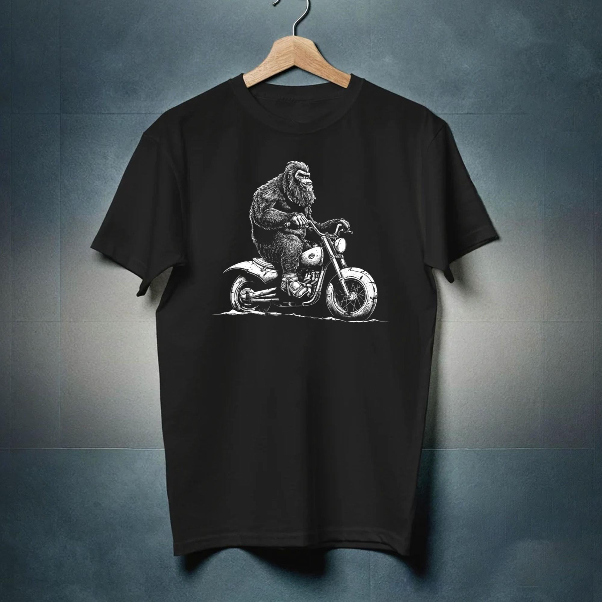Bigfoot Sasquatch T-Shirt Ride Motor Motorcycle Biker Shirt Men's Tee ...