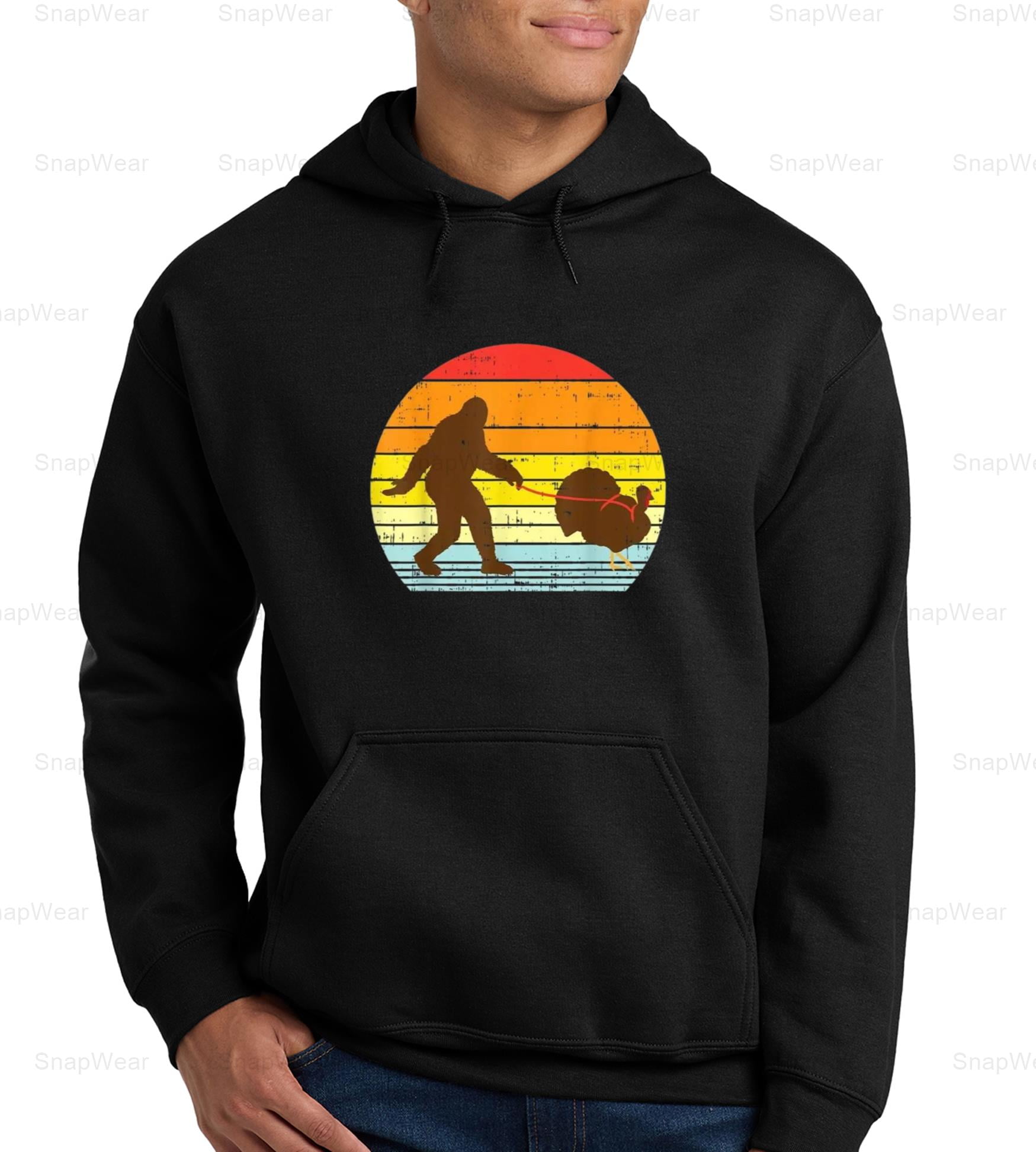 Bigfoot Sasquatch Turkey Sunset Retro Thanksgiving Day Funny Cryptid T ...