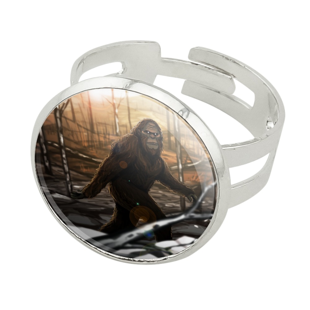 Bigfoot Sasquatch Walking in the Woods Silver Plated Adjustable Novelty ...