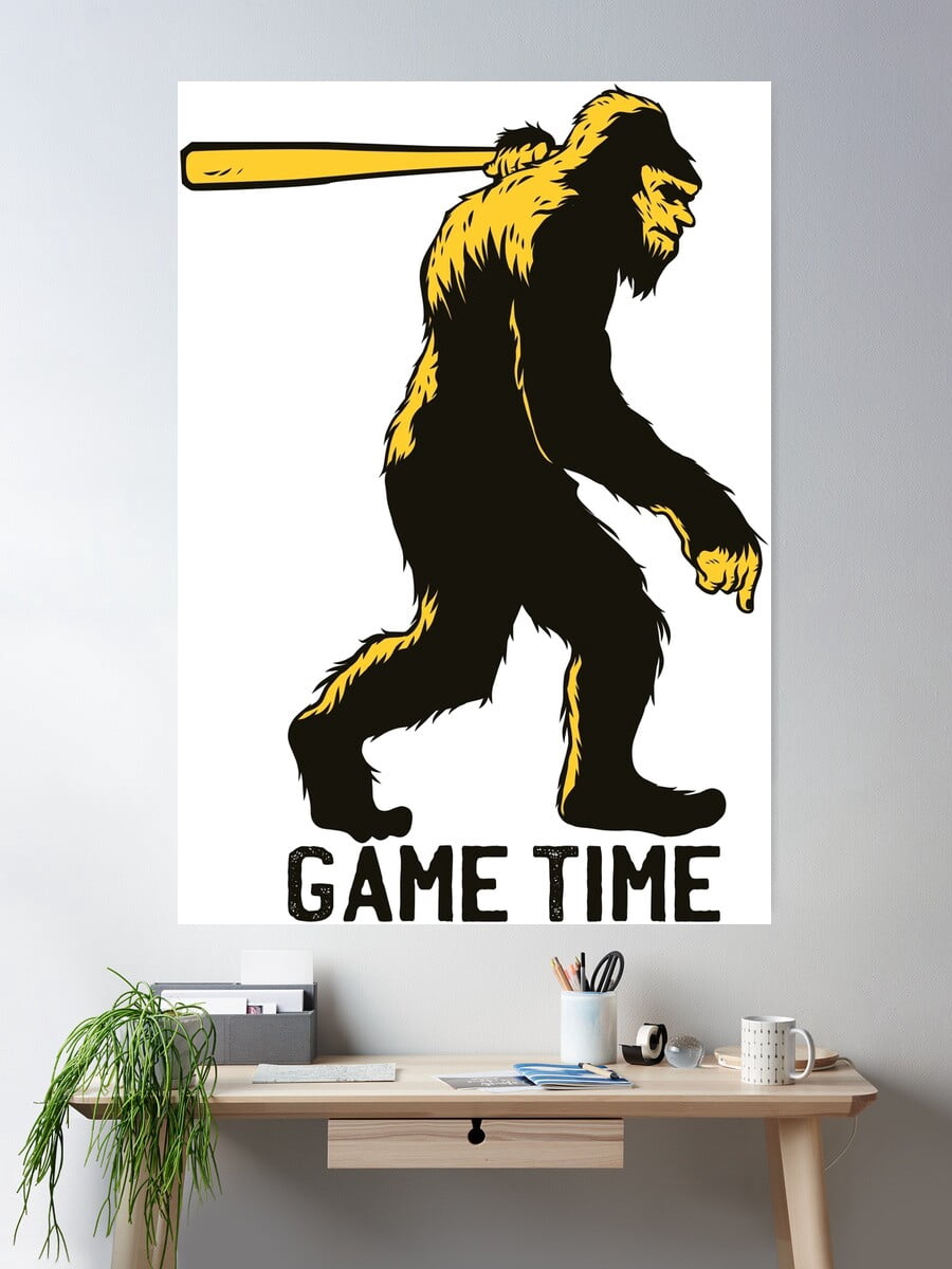 Bigfoot / Sasquatch With Baseball Bat Game Time Poster Wall Art, Modern ...