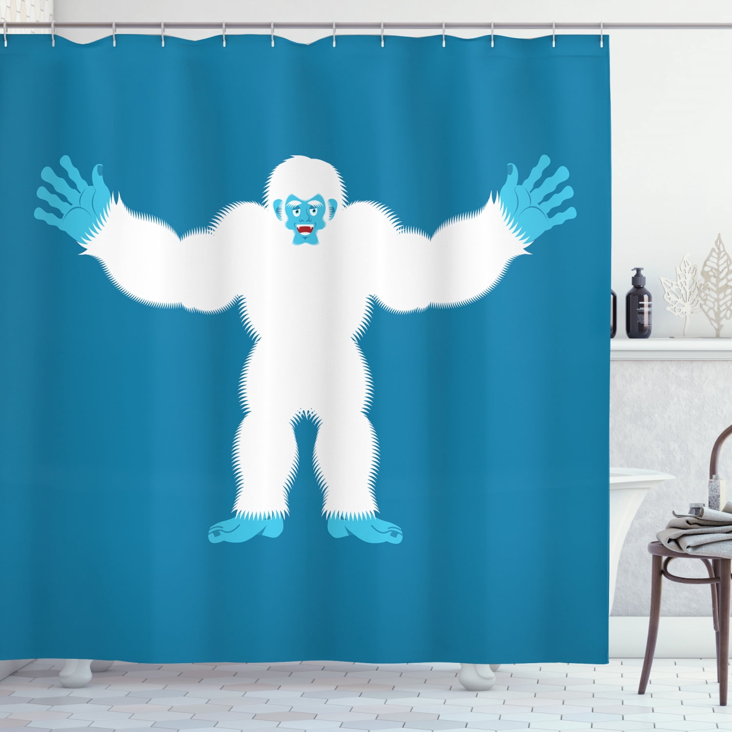 Bigfoot Shower Curtain, Ape-Like Fantastic Winter Creature with Big ...