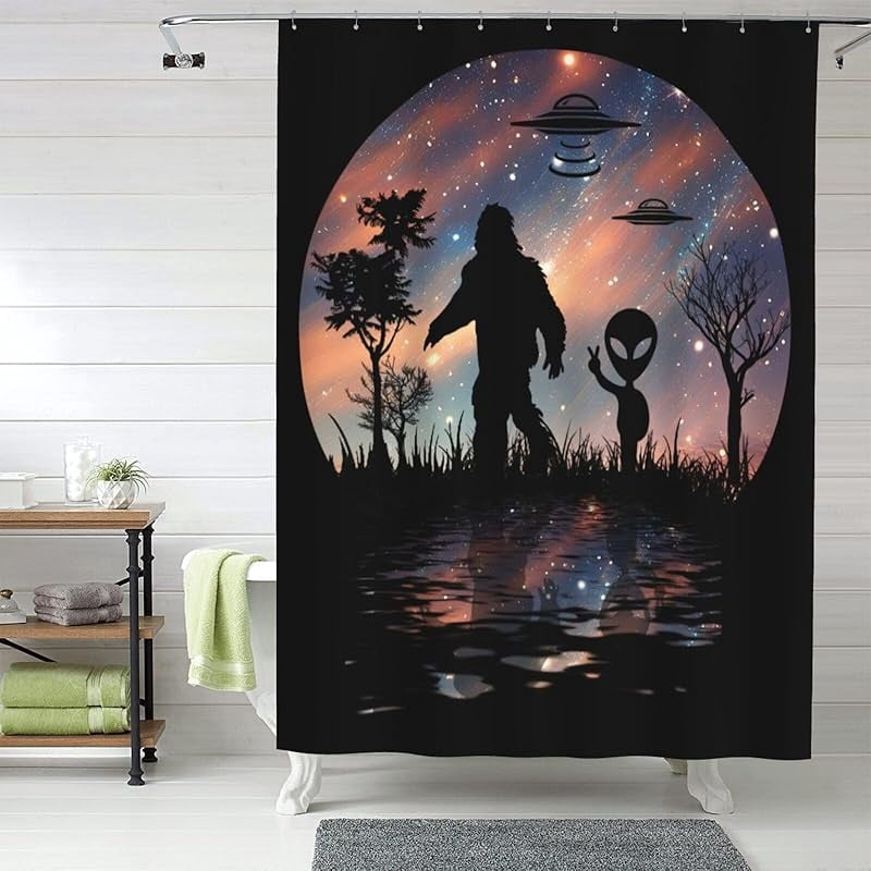 Bigfoot Shower Curtain for Bathroom America Flag Shower Curtain Quick ...