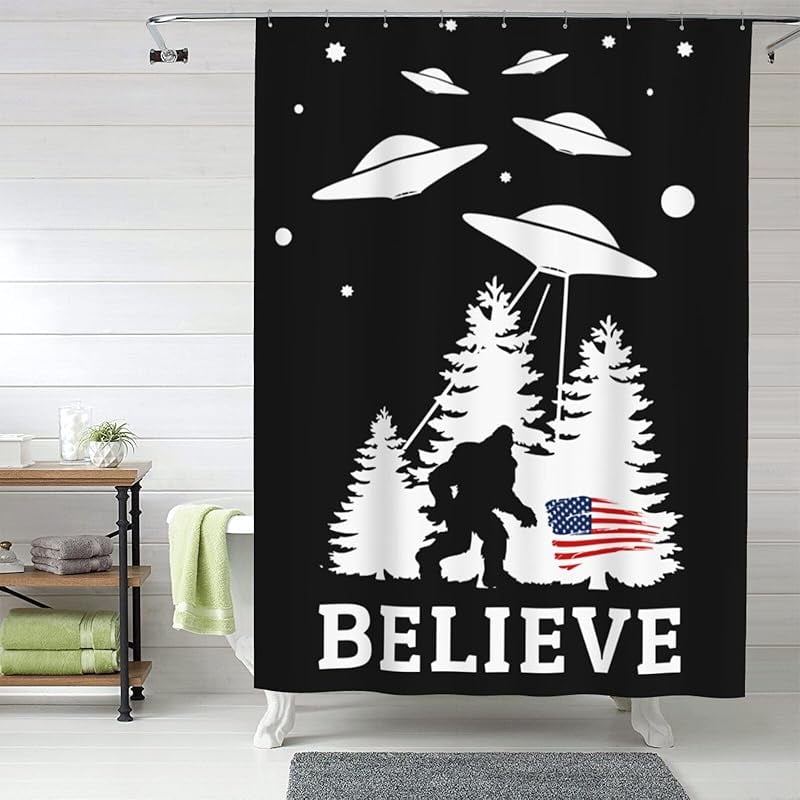 Bigfoot Shower Curtain for Bathroom America Flag Shower Curtain Quick ...