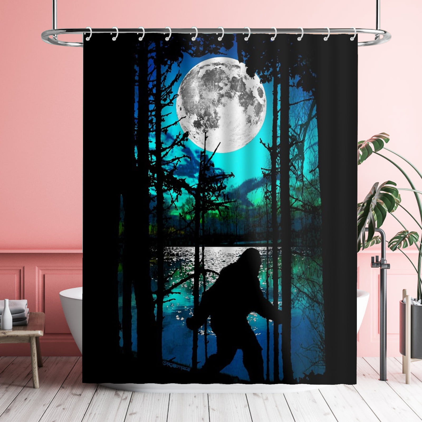 Bigfoot Shower Curtains Blue Waterproof Bathroom Curtains with Hooks ...
