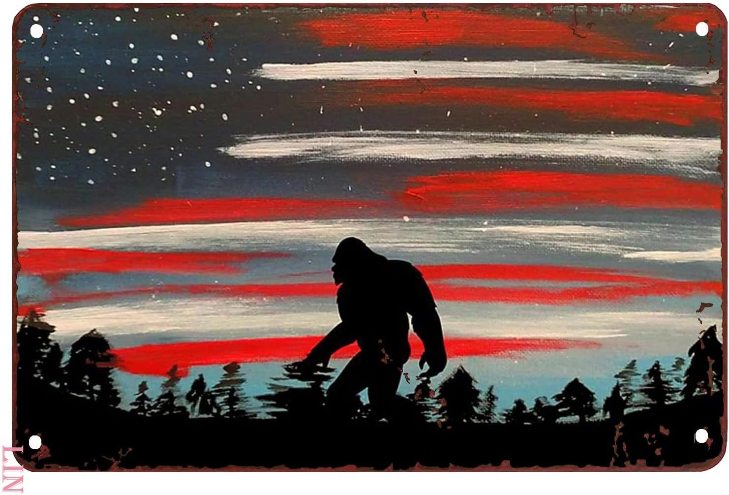 Bigfoot Signs Funny Bigfoot Walk in The Mountain American Flag with ...